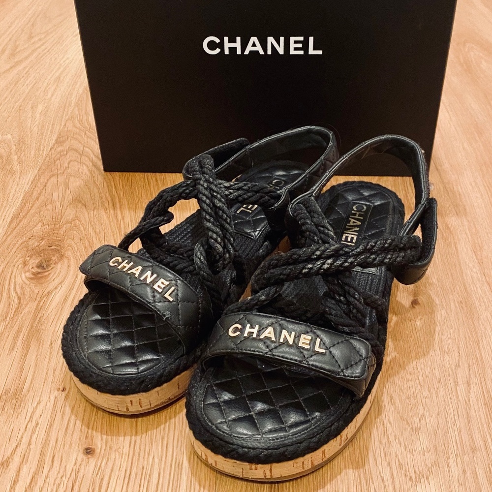 Chanel Interlocking Cc Logo Slingback Sandals - Gem